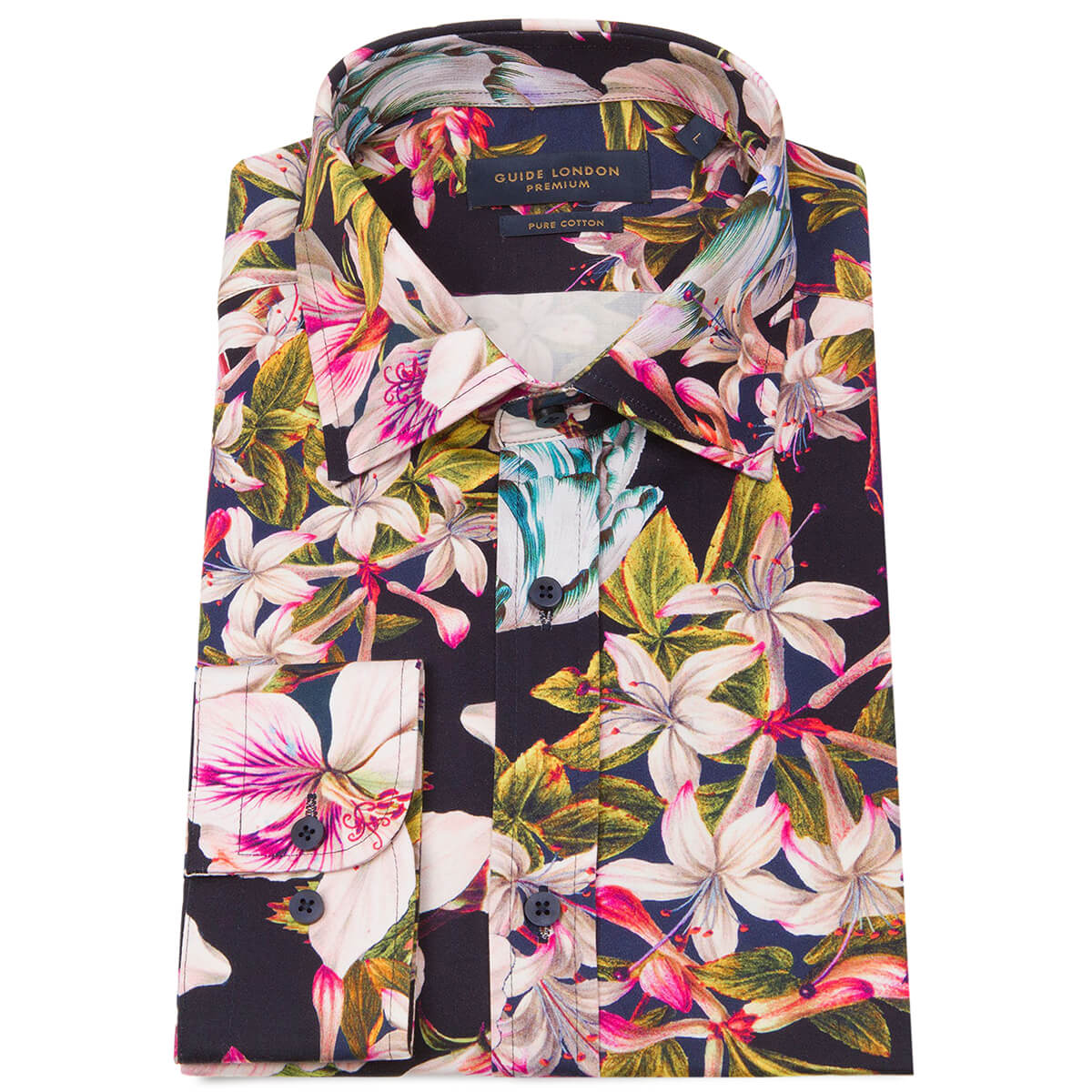 Guide London LS76370 Navy Flower Print Long Sleeve Shirt